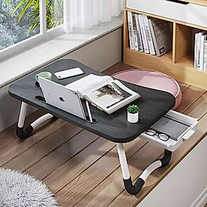 Foldable Bed Table for Laptop,Laptop Desk Table Stand,Laptop Bed Tray Table with Storage Drawer-Cup Holder, Notebook Stand Lap Desk for Writing Reading Eating, Portable Laptop Table for Bed Sofa Floor