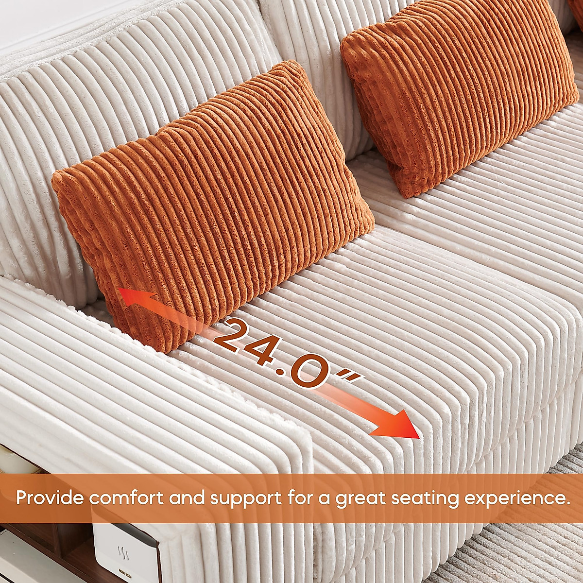 Yoglad 142’’ L-Shaped Reversible Corner Modular Sectional Sofa, Comfy Oversized Couch with Armrests Storage Rack, Plush Cozy Corduroy Upholstered Deep Seat Furniture for Living Room, Office (Beige)