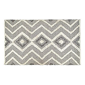CHARDIN HOME 3x5 Cotton Boho Rug Grey and Ivory | Modern Farmhouse Throw/ Bath Rug for Bathroom Bedroom Kitchen entryway and More | Machine Washable high Low Textured Area Rug