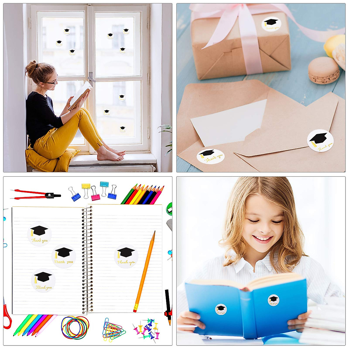 Dianelhall 600 Pieces Graduation Thank You Labels Stickers Class of 2025 Foil Graduation Stickers Round Adhesive Holographic Envelope Seal Classroom Decoration Labels for Party