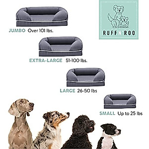 Classic Brands Ruff n' Roo Small Waterproof Bolster Cotton and Memory Foam Dog Bed with Non-Slip Bottom, Grey