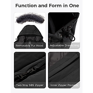 wantdo Women's Fur Hooded Winter Coat Warm Thicken Puffer Coat Black XL