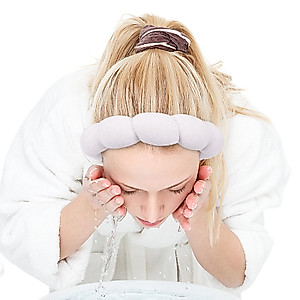 Zkptops Spa Headband for Washing Face Wristband Set Sponge Makeup Skincare Headband Terry Cloth Bubble Soft Get Ready Hairband for Women Girl Puffy Padded Headwear Non Slip Thick Hair Accessory(White)