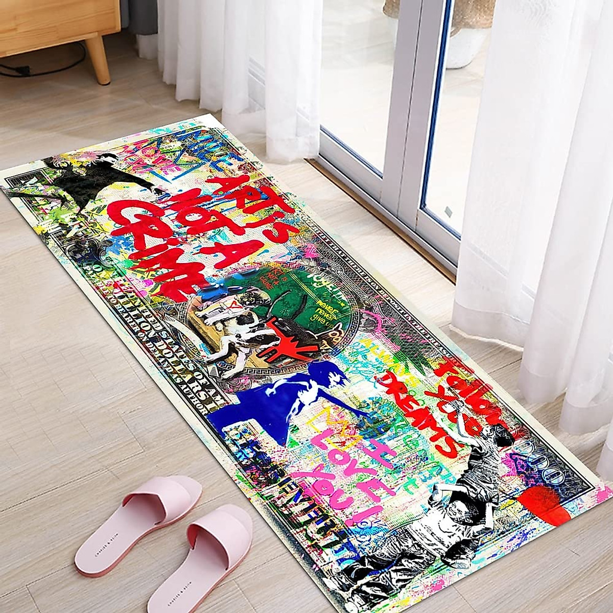 GUBIYU Modern Abstract Area Rugs Runner for Living Room Kitchen Bedroom Abstract Art Graffiti Rugs Inspirational Words in Bathroom Rug Stain Resistant Carpet Mat Pad Rectangular Home Decor 23.6"x59"