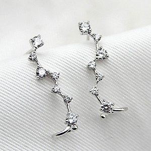 7 Crystals Ear Cuffs Hoop Climber S925 Sterling Silver Earrings Hypoallergenic Earring