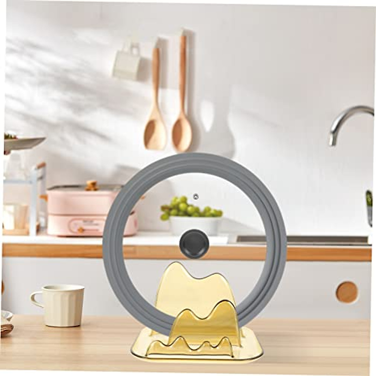 YARNOW Pot Lid and Spatula Holder Household Gadgets Pot Lid Stand Pot Lid Holder Pan Cover Holder Pan Cover Stand Kitchen Spoon Stand Home Pan Organizer Plastic One Body Bracket