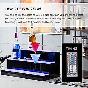 Nurxiovo Liquor Bottle Display Shelf 24 in 3 Step LED Lighted Bar Shelf for Home Commercial Bar, with RF Remote Control Multiple Colors