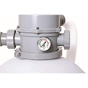 Bestway 24ft x 12ft x 52in Rectangular Frame Family Swimming Pool and Test Kit with Alloy Steel, Heavy Duty PVC, Blue, Gray, and White