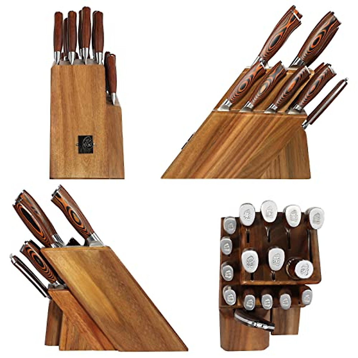 TUO 17 PCS Kitchen Knife Set for Kitchen with Block, German X50CrMov15 Steel Blade Knife Block Set, Full Tang Pakkawood Handle
