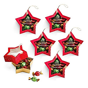 Godiva Chocolatier Holiday Assorted Chocolate Truffles Star Ornaments, Set of 6