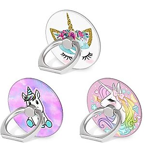 Cell Phone Ring Holder, 3-Pack 360 Degree Rotation Universal Pop Grip Stand Anti- Drop Finger Holder for Smartphone and Tablets - Cute Unicorn