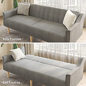 Velvet Futon Sofa Bed Couch, 74" Grey Convertible Sleeper Sofa, Loveseat Futon Couch with Adjustable Backrests, Couches for Living Room Bedroom Apartment