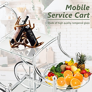 COSTWAY Glass Rolling Bar Cart, Rolling Serving Cart with 3-Tier Shelf, Directional Wheels & Universal Wheels, Mobile Wine Tea Serving Cart for Hotel, Club & Home