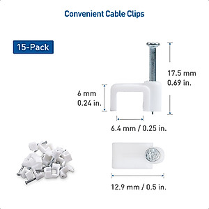 Cable Matters Cat6 Snagless Long Flat Ethernet Cable 50 ft in White with Nail-in Cable Clips