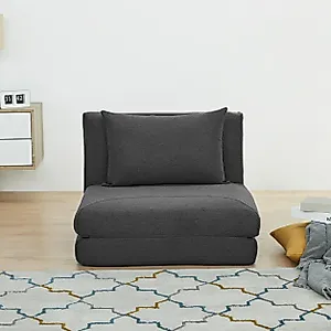 Artdeco Home Convertible Chair Bed 29" W Fold Sofa Bed with 1 Matching Pillow for Small Space Living Room and Apartment (Polyester, Charcoal)