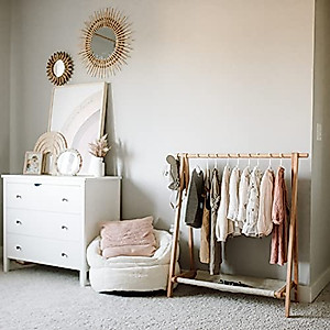 Kids Clothing Rack with Hanging Rod and Bottom Shelf Storage Space- Lightweight and Durable Wooden Frame- Child Garment Rack for Small Space