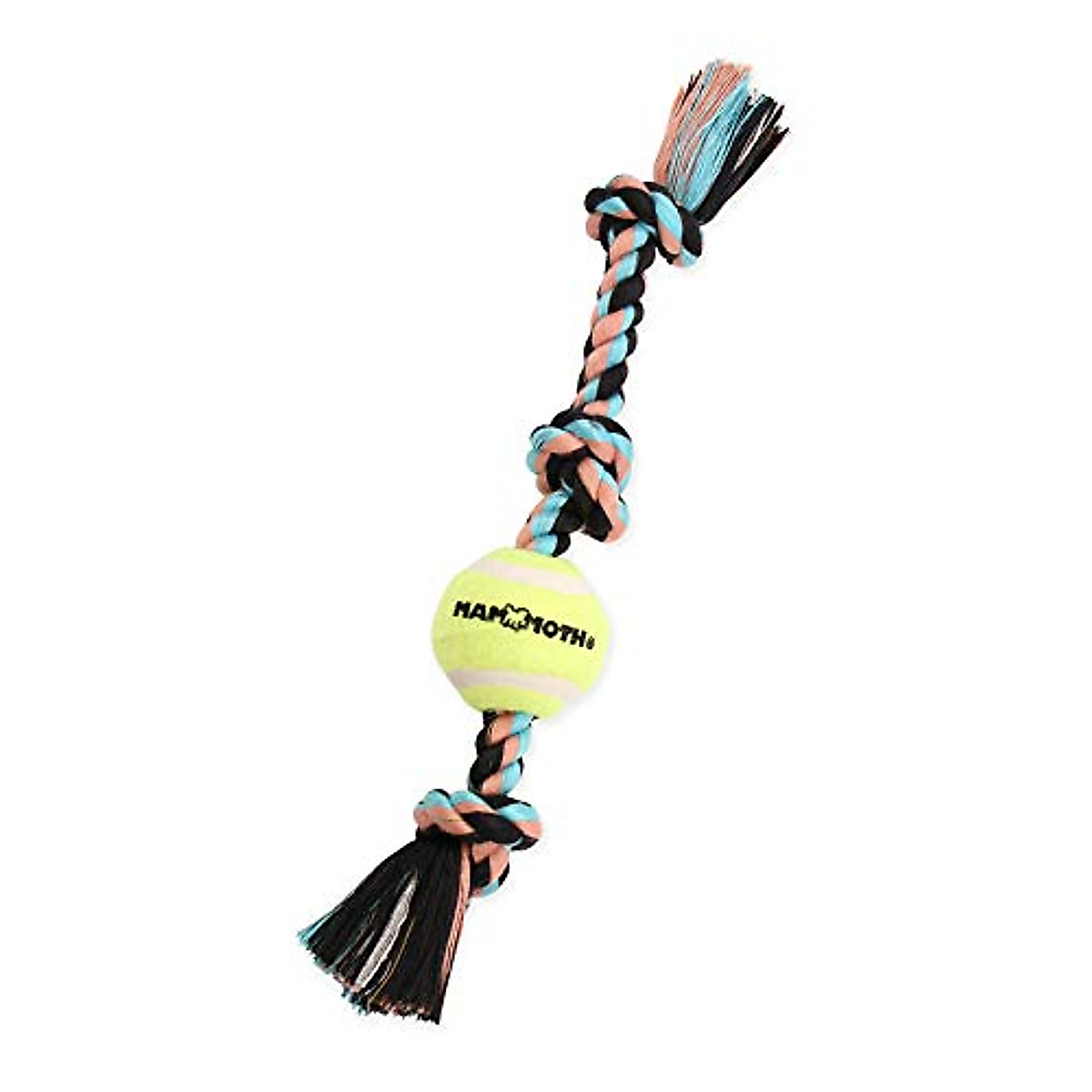 Mammoth Flossy Chews Color 3 Knot Tug w/Mini Tennis Ball – Premium Cotton-Poly Tug Toy for Dogs – Interactive – Rope Dog Toy for Small Dogs - Mini 11”