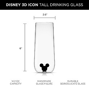 JoyJolt Disney Mickey Mouse, Icon Highball Glass 2pc Glass Drinking Glasses. 14oz Tall Glasses for Drinks. Cocktail Glasses, Disney Glassware, Disney Gifts, Disney Collectibles for Adults