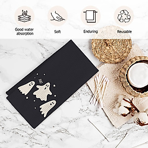 LKETW Ghost Decor Kitchen Towels Dish Towels, Cute Halloween Decor, Halloween Hand Tea Towels for Kitchen Bathroom Decor, Black White Ghost Dishcloth, Halloween Ghost Hand Towels 16x24in