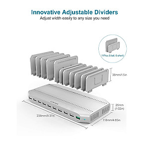 [Bundle] 4-Port USB 3.0 Hub Long Cable 48-inch with Micro USB Charging Port & QC3.0 Charging Station for Multiple Devices