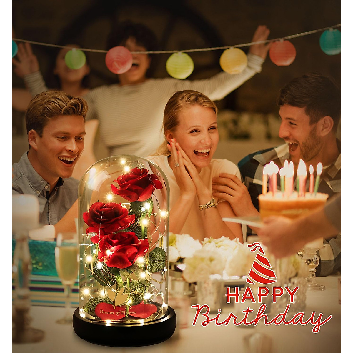 Women Gifts Idea Birthday, Unique Gifts for Mom, Birthday Gifts for Women Anniversary Rose Gift Decorations Beauty and The Beast Rose Flowers Romantic Red Silk Rose Flower in Glass Dome