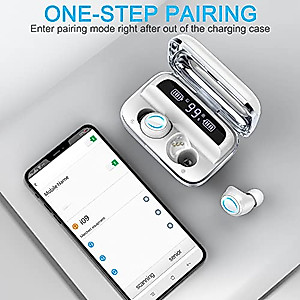 Donerton Wireless Earbud 5.1 Headphones 80 Hours Playtime Earphones with Charging Case, in Ear Headset IP7 Waterproof Earbud Noise Cancelling Microphone, LCD Display, for Working, White
