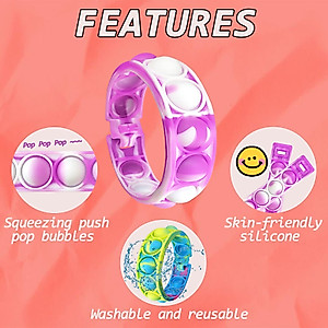 ZNNCO 30PCS Push Pop Pop Bubble Toy Fidget Bracelet, Durable and Adjustable, Multicolor Stress Relief Finger Press Bracelet for Kids and Adults ADHD ADD Autism