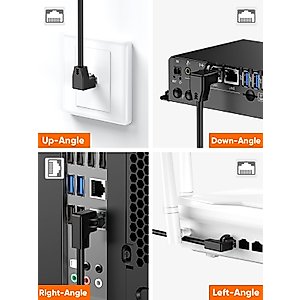 CableCreation CAT6 Ethernet Extension Cable, Shielded 8P8C Ethernet Patch Cable,Up Angled Support Bandwidth Up to 250mhz,1.6ft/0.5m,Black