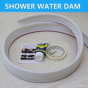 KRUI Collapsible Shower Threshold Water Dam, 39 In, Self Adhesive Shower Edge Water Barrier Stopper, Shower Water Blocker Retention System, Dry and Wet Separation for Bathroom Kitchen Countertop Sink