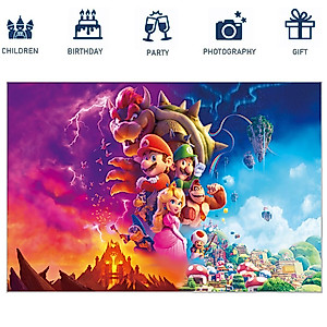 Super Brother Backdrop for Birthday Party Decorations, Mario Background for Baby Shower Party Cake Table Decorations Supplies, Mario Theme Banner (5.9ft*3.6ft-3)