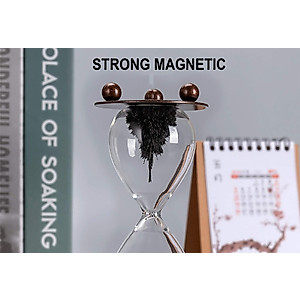 SuLiao Magnetic Hourglass 1 Minute Sand Timer: Large Sand Clock One Minute with Gray Magnet Iron Powder & Metal Base, Sand Watch 1 Min, Hand-Blown Hour Glass Sandglass for Office Desk Home Decor