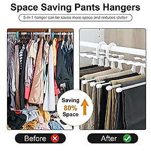 Andiker 2 Pack Pants Hangers, Multifunctional Stainless Steel Pants Rack, Folding Anti-Slip Space Saving Closet Storage Organizer Hangers for Clothes Scarf Jeans Trousers (Black)