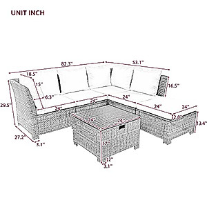 DHPM Furniture 6 Pieces Outdoor Sectional PE Rattan Sofa Brown Manual Wicker Patio Conversation Set with 2 Corner, 2 Single Chairs, 1 Ottoman and 1 Storage Table, Beige