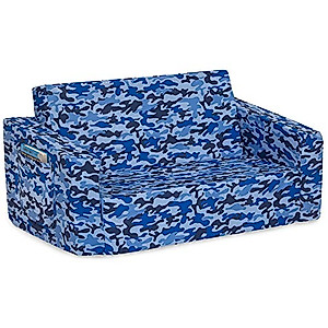 Delta Children Cozee 2-in-1 Extra Wide Convertible Sofa to Lounger-Comfy Flip Open Couch/Sleeper for Kids, Blue Camo