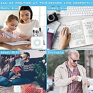 Portable Mini Printer, Pocket Bluetooth Thermal Printers with 7 Rolls Printing Paper for Smartphone, Inkless Printing Gift for DIY Label Receipt Photo Notes Study Home Office