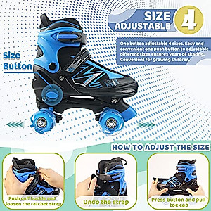 LIRENGUI Boys Skates, Kids Roller Skates for Boys with All Wheels Lighting Up, Girls Roller Skates for Fun Illuminating, Black n Blue Adjustable Roller Skates (Size 1-4)