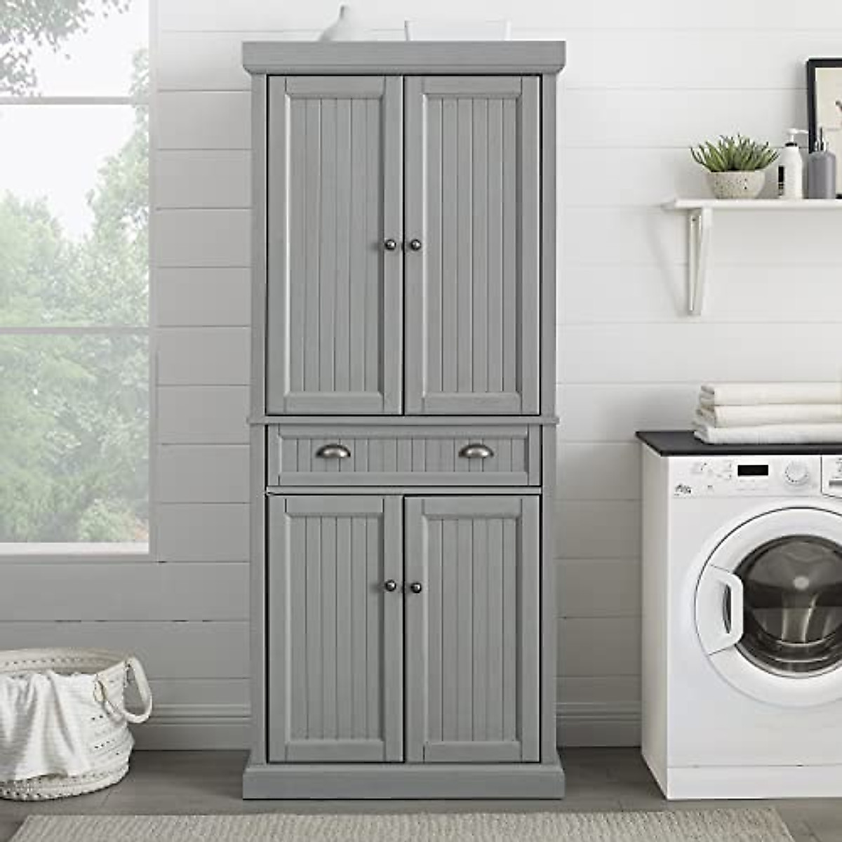 Crosley Furniture Seaside Kitchen Pantry Cabinet, Distressed Gray