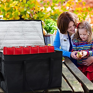 Maxcheck 6 Pcs Insulated Food Delivery Bag XXXL Large Capacity Hot Cold Grocery Tote Bag Reusable Warming Cooler Pizza Catering Bag Carrier for Commercial Travel Lunch Shopping Gifts(Black)