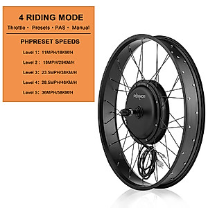 PEXMOR Electric Bike Conversion Kit, 48V 1000W 26" Fat Front Wheel E-Bike Conversion Kit, Ebike Hub Motor Kit Upgrade 3 Mode Controller w/PAS/LCD Display/Twist Throttle Bicycle Ebike Wheel Kit