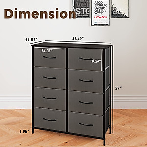 Maxtown 8 Drawer Dresser, Storage Tower with Fabric Box,Clothes Organizer, Bedroom Tall Dresser with Metal Frame and Wood Shelves, Dressers & chests of Drawers for Bedroom, Entryway, Office Black