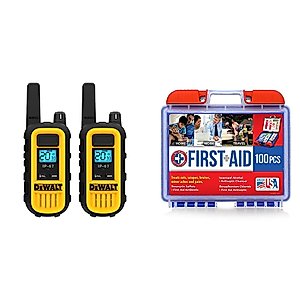 DEWALT DXFRS300 1 Watt Heavy Duty Walkie Talkies (2 Pack) and Be Smart Get Prepared 110 pc First Aid Kit
