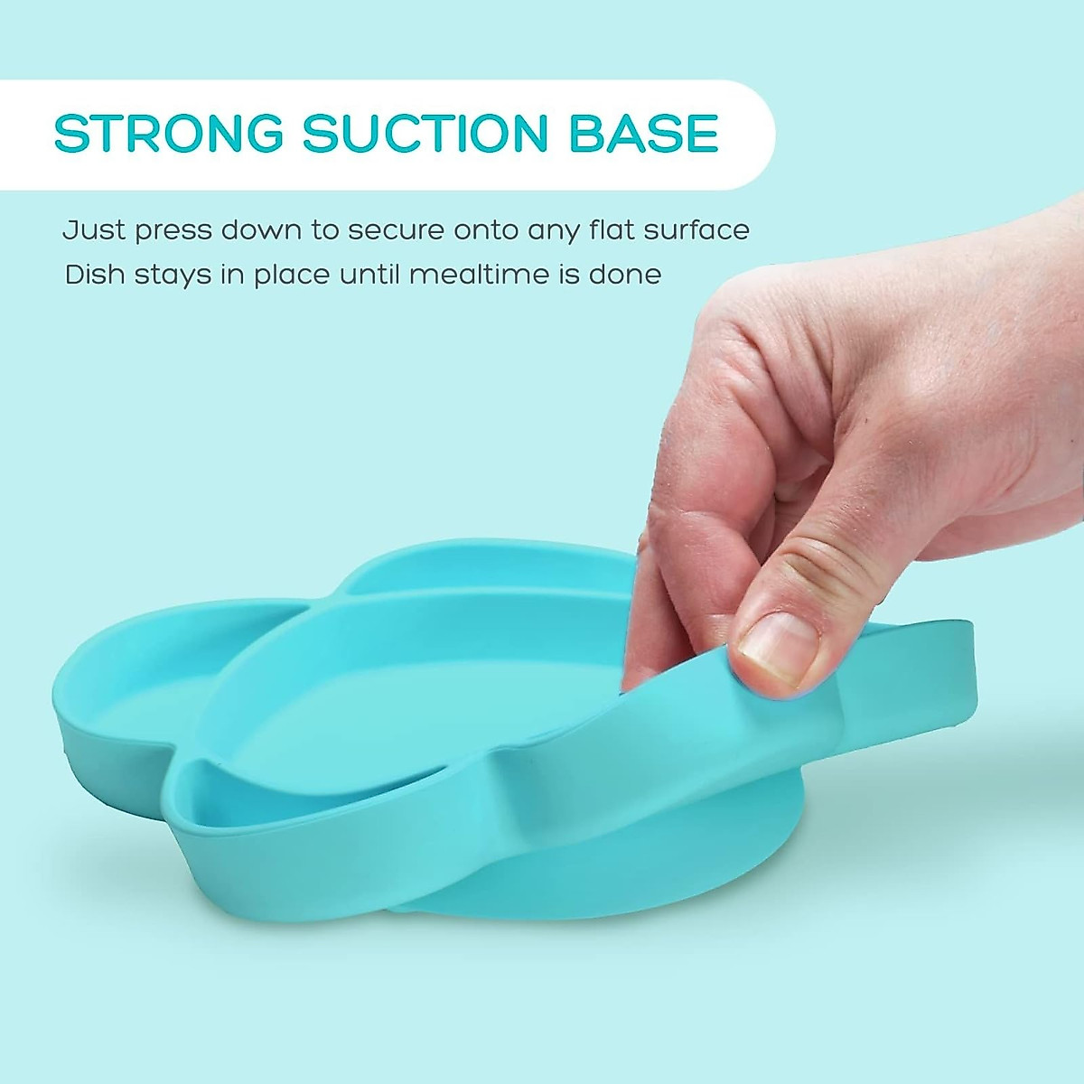 grabease Silicone Suction Plate for Baby & Toddler Self-Feeding, 6-Section Dish With Stay-Put Grip, BPA and Phthalates-Free, Dishwasher and Microwave Safe, Bright Teal