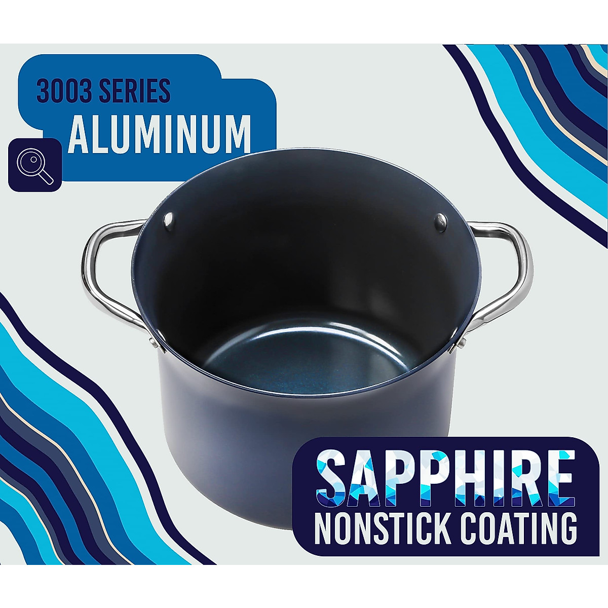 CONCORD Sapphire Nonstick 7 Quart Stock Pot Cookware Set (Induction Compatible) Blue