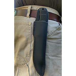 Coast Leathers Custom Handmade Leather Knife Sheath for SOG Seal Pup Knife, Fixed Blade Knife Holder, Vertical Sheath Right Handed Knife Holster - Black