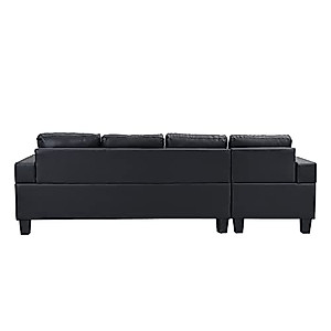 EMKK Black Sectional Sofa with 2 Pillows Modern Modular L Shaped Convertible Corner Armrest Storage Right Chaise Longue, Upholstered Sofá Bed for Living Room and Apartment