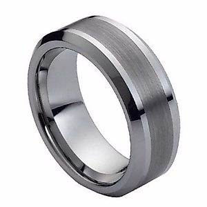 DoubleAccent 8MM Comfort Fit Tungsten Carbide Wedding Band Beveled Edges Brushed Center Tungsten Ring (5 to 15), 9.5