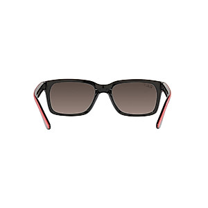 Ray-Ban RB4393M Scuderia Ferrari Collection Rectangular Sunglasses, Black on Rubber Red/Grey Mirrored Gradient Polarized, 56 mm