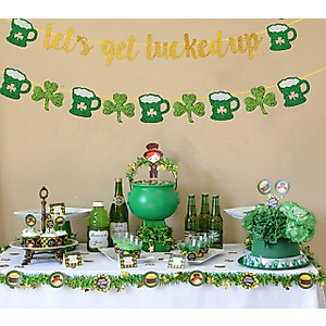 Weimaro Let’s Get Lucked Up Banner, Glittery St. Patrick’s Day Decorations Set, Lucky Shamrock Garland, St Patricks Day Lucky Irish Party Home Decorations, St Pattys Day Decor Supplies
