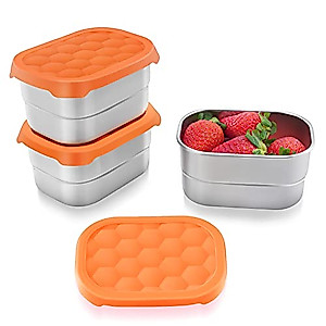Tanjiae Stainless Steel Snack Containers for Kids | Easy Open Leak Proof Small Food Containers with Silicone Lids - Perfect Metal Toddler Lunch Box for Daycare and School (8oz)