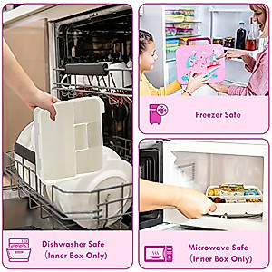 Lehoo Castle Bento Lunch Box for Kids with 5 Compartments,1250ml Lunch Containers with Sauce Jar, Spoon&Fork, Durable, Leak Proof, BPA-Free and Food-Safe Materials (Pink)